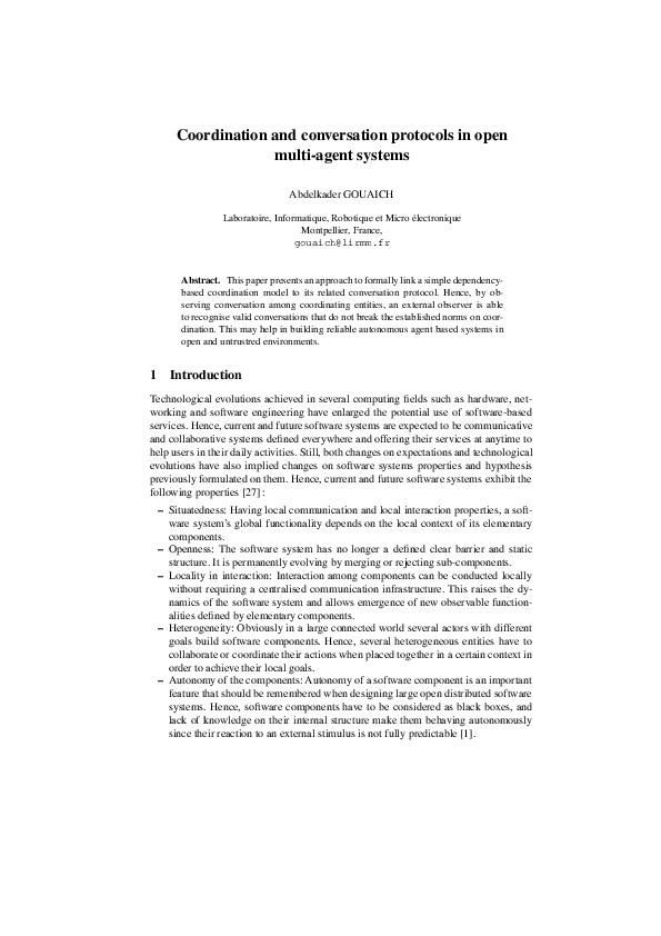 (PDF) Coordination and conversation protocols in open multi-agent systems