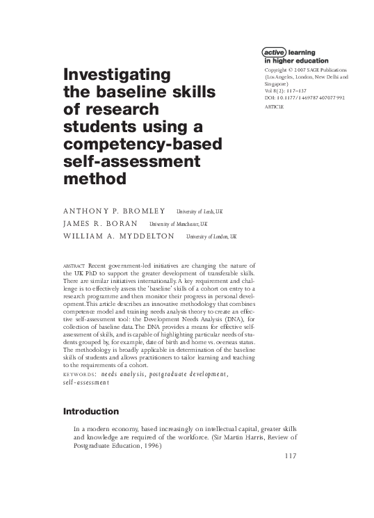 (PDF) Investigating the baseline skills of research students using a competency-based self ...