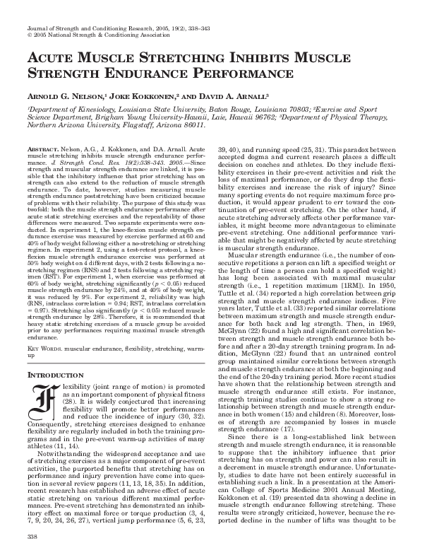(PDF) Acute muscle stretching inhibits muscle strength endurance performance