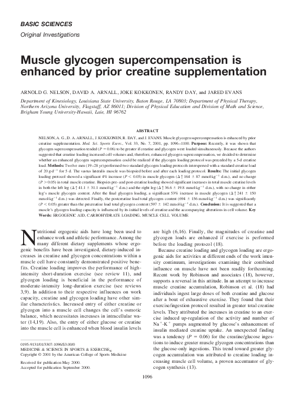 (PDF) Muscle glycogen supercompensation is enhanced by prior creatine ...