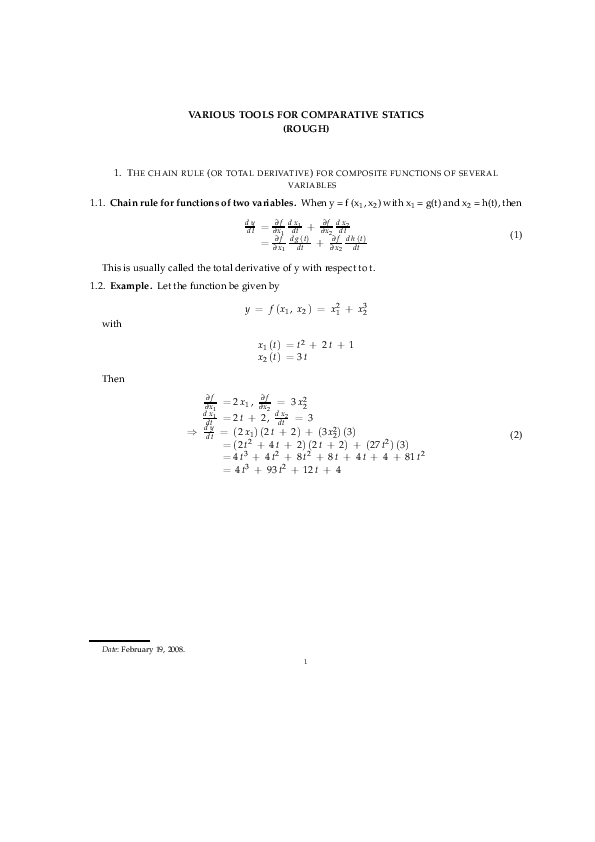 (PDF) VARIOUS TOOLS FOR COMPARATIVE STATICS