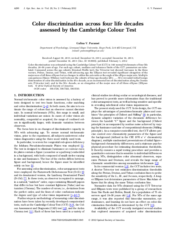(PDF) Color discrimination across four life decades assessed by the ...