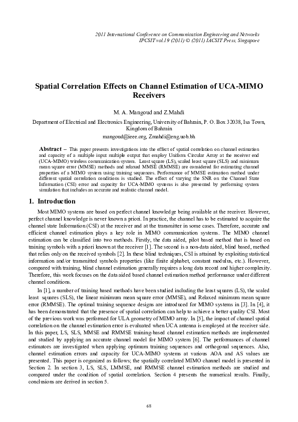 (PDF) Spatial Correlation Effects on Channel Estimation of UCA-MIMO Receivers