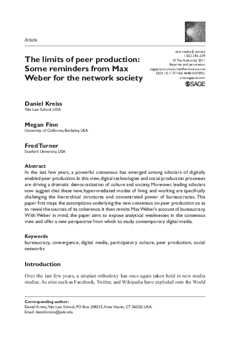 (PDF) The Limits of Peer Production: Some Reminders from Max Weber for ...