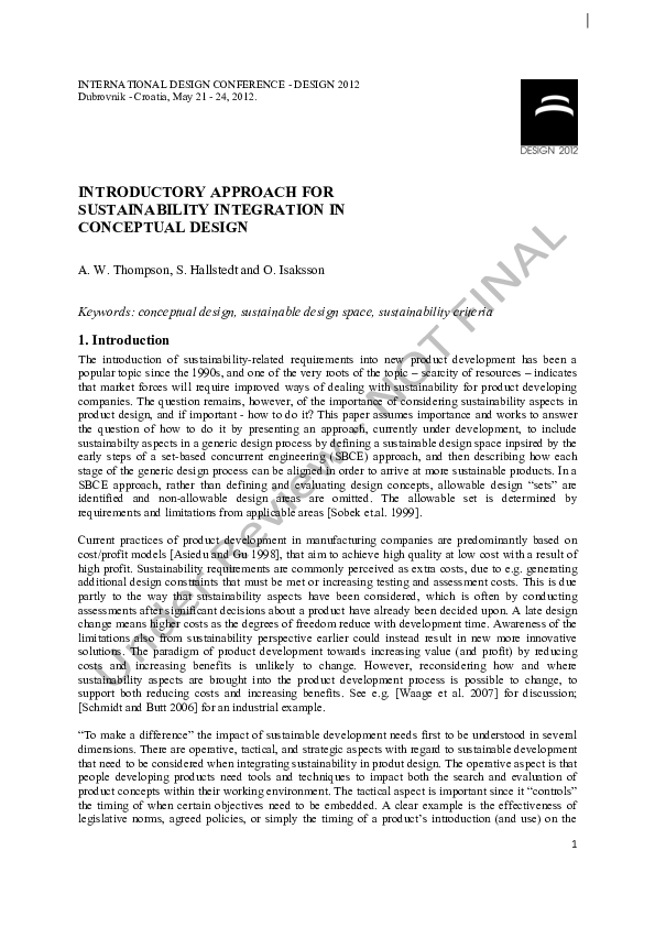 (PDF) INTRODUCTORY APPROACH FOR SUSTAINABILITY INTEGRATION IN ...