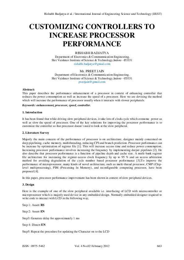 (PDF) CUSTOMIZING CONTROLLERS TO INCREASE PROCESSOR PERFORMANCE