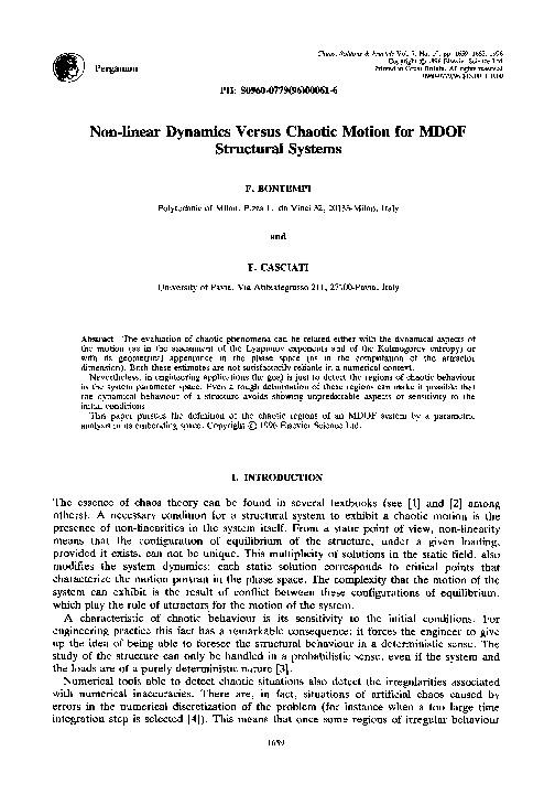 Pdf Nonlinear Dynamics Versus Chaotic Motion For Mdof Structural Systems