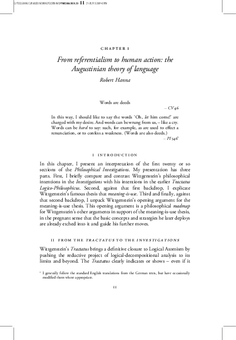 (PDF) From Referentialism to Human Action: Wittgenstein on the ...