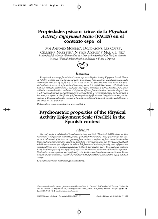 (PDF) Propiedades psicométricas de la Physical Activity Enjoyment Scale (PACES) en el contexto ...