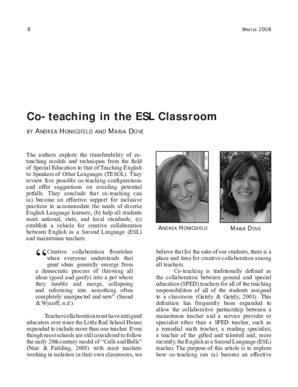 (PDF) Co-teaching in the ESL Classroom