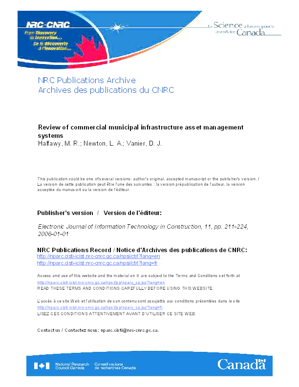 (PDF) Review of commercial municipal infrastructure asset management ...