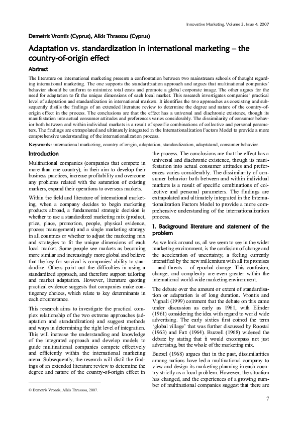 (PDF) Adaptation vs. Standardization in international marketing-the ...