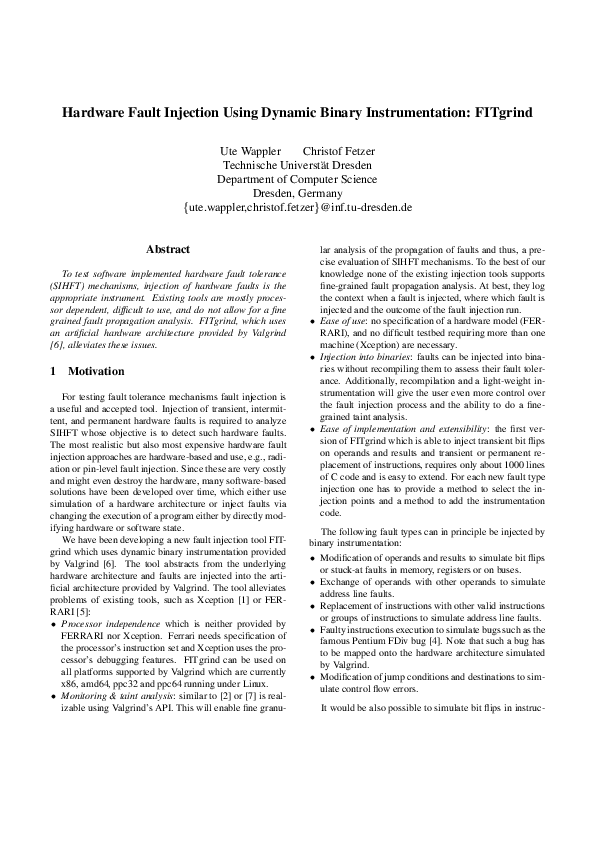 (PDF) Hardware fault injection using dynamic binary instrumentation: FITgrind