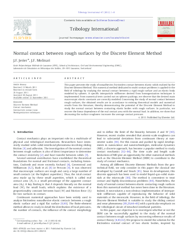 (PDF) Normal contact between rough surfaces by the Discrete Element Method