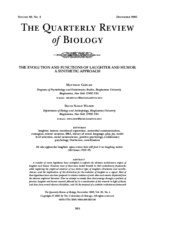 (PDF) The evolution and functions of laughter and humor: A synthetic ...