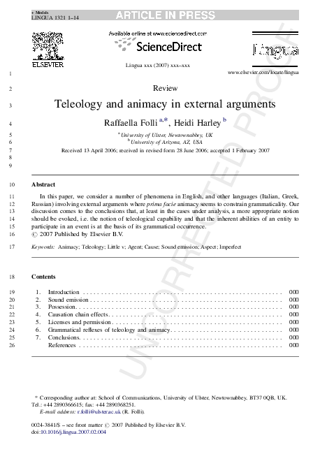(PDF) Teleology and animacy in external arguments