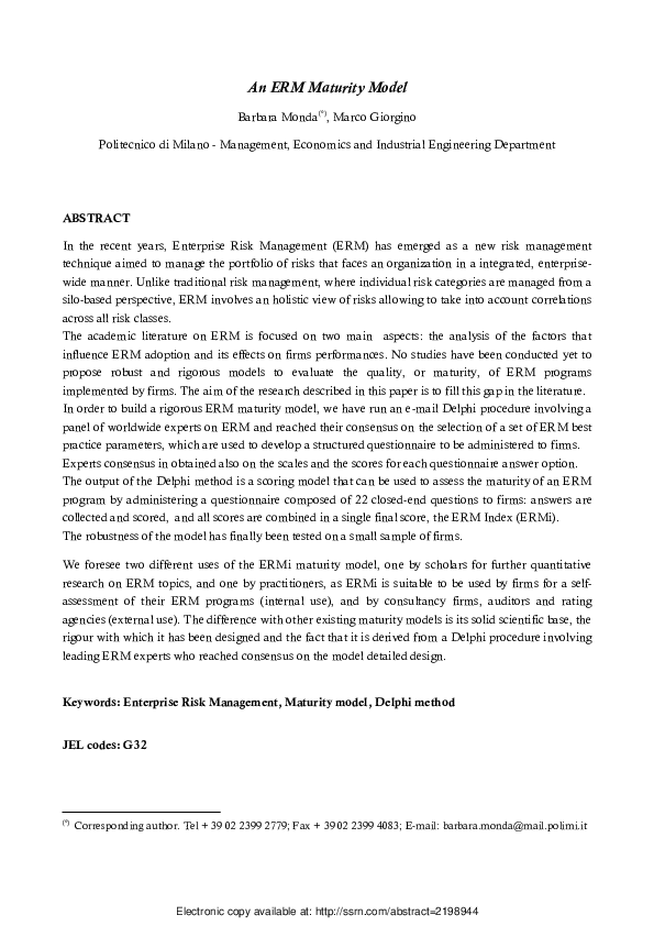 (PDF) An ERM Maturity Model
