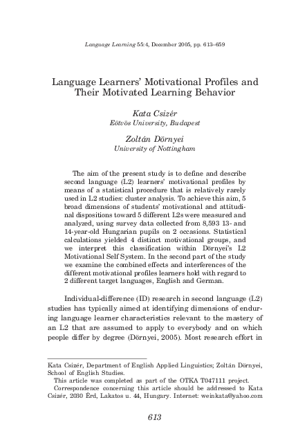 (PDF) Language learners' motivational profiles and their motivated ...