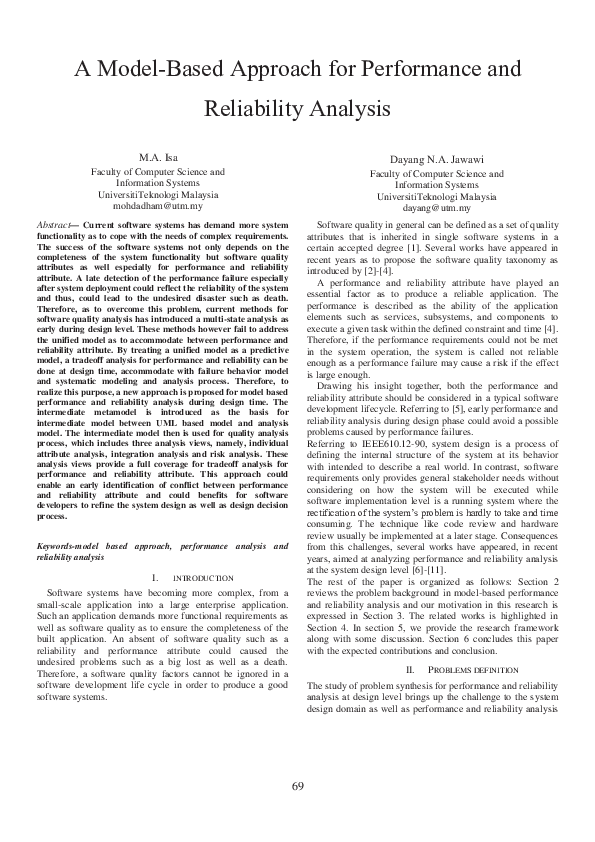 Pdf A Model Based Approach For Performance And Reliability Analysis