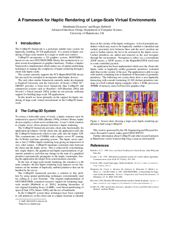 Pdf A Framework For Haptic Rendering Of Large Scale Virtual Environments Mashhuda Glencross