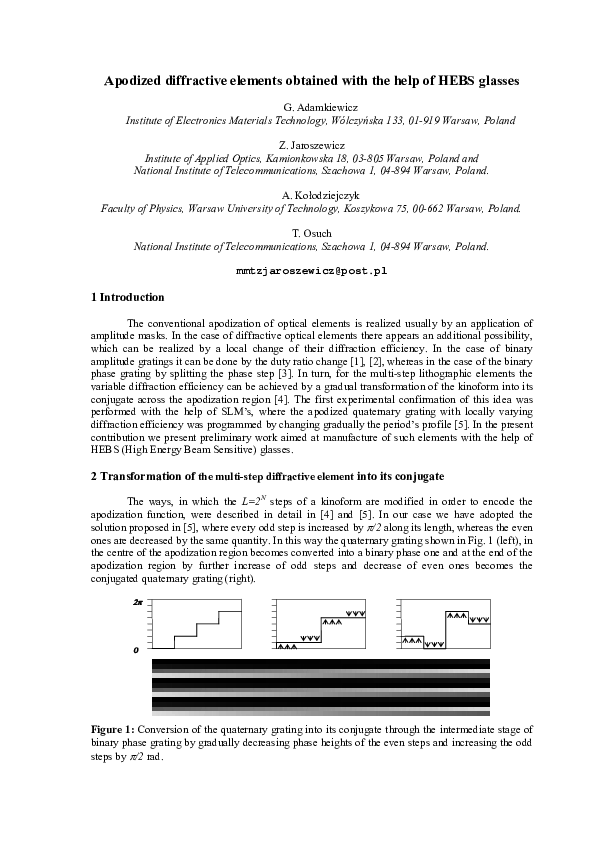 (PDF) Apodized diffractive elements obtained with the help of HEBS glasses