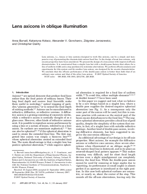 (PDF) Lens axicons in oblique illumination