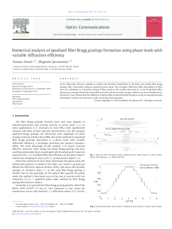 (PDF) Numerical analysis of apodized fiber Bragg gratings formation using phase mask with ...
