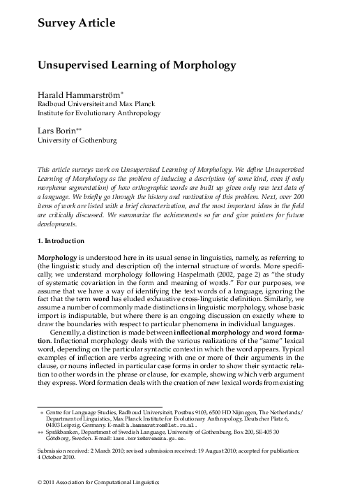 (PDF) Unsupervised learning of morphology | Harald Hammarström - Academia.edu