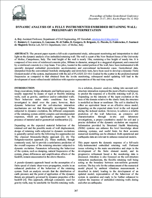 (PDF) DYNAMIC ANALYSIS OF A FULLY INSTRUMENTED EMBEDDED RETAINING WALL ...