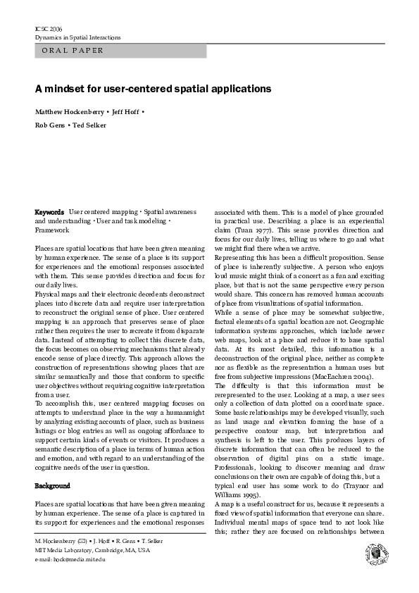 Pdf A Mindset For User Centered Spatial Applications