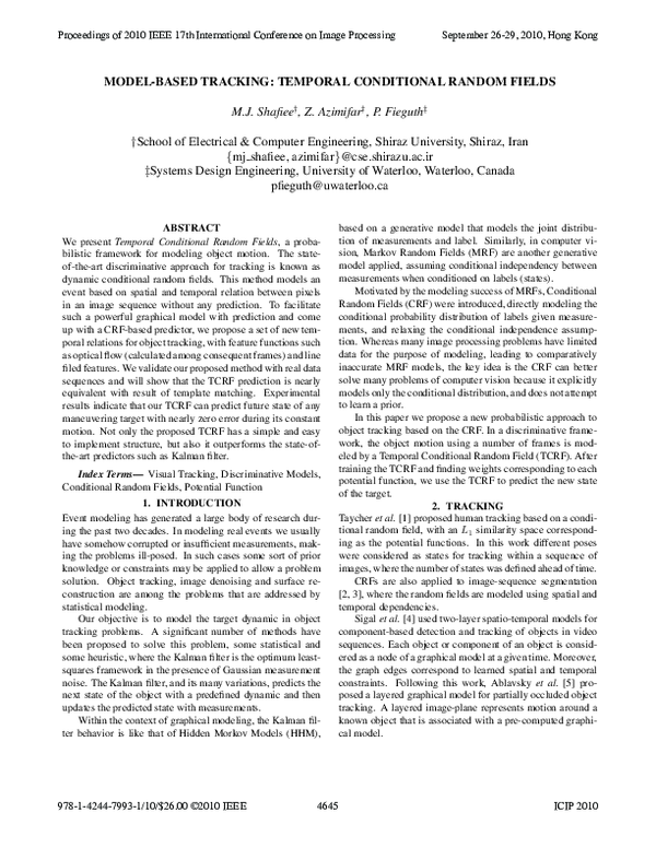 Pdf Model Based Tracking Temporal Conditional Random Fields Paul Fieguth 5460