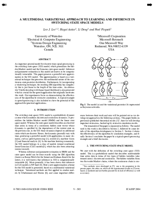 Pdf Variational Inference In Multimodal Switching State Space Models
