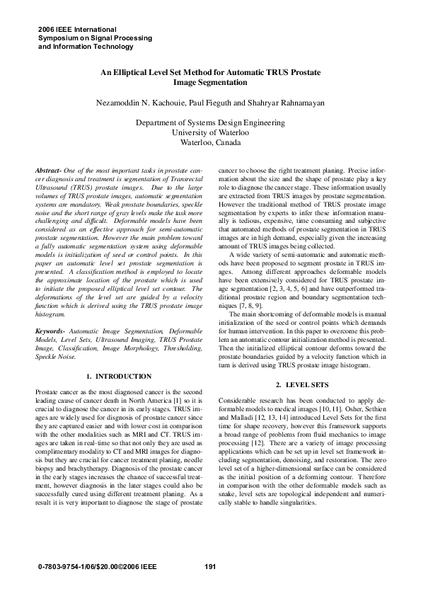 (PDF) An elliptical level set method for automatic TRUS prostate image segmentation