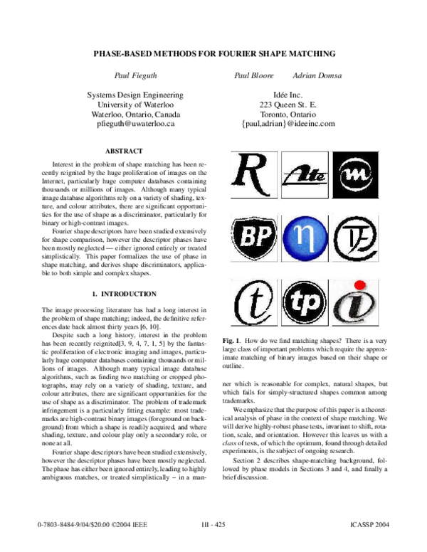 (PDF) Phase-based methods for Fourier shape matching