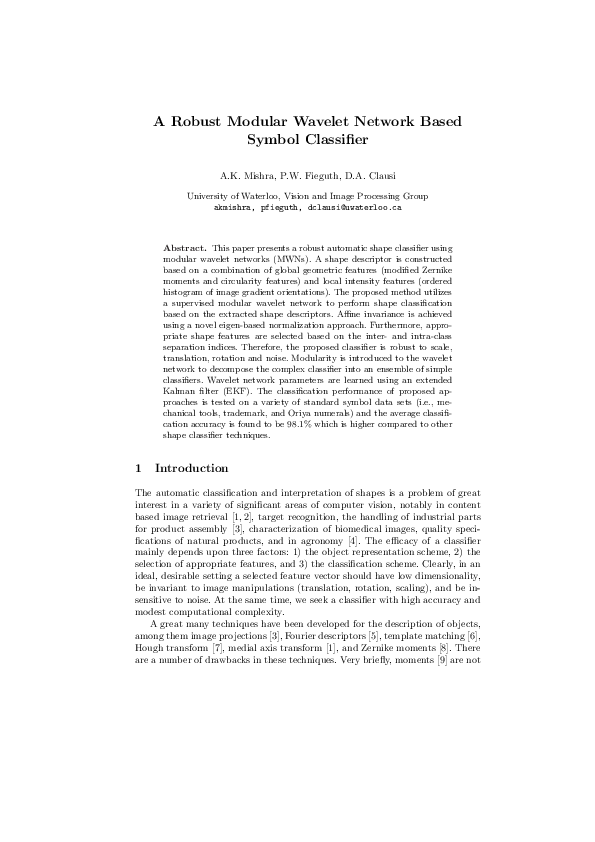 Pdf A Robust Modular Wavelet Network Based Symbol Classifier