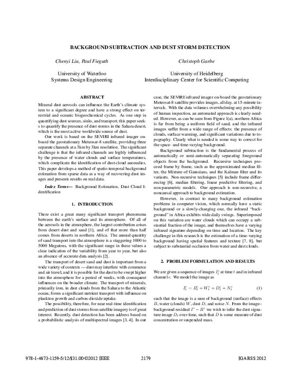 Pdf Background Subtraction And Dust Storm Detection
