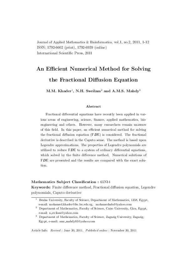 Pdf An Efficient Numerical Method For Solving The Fractional