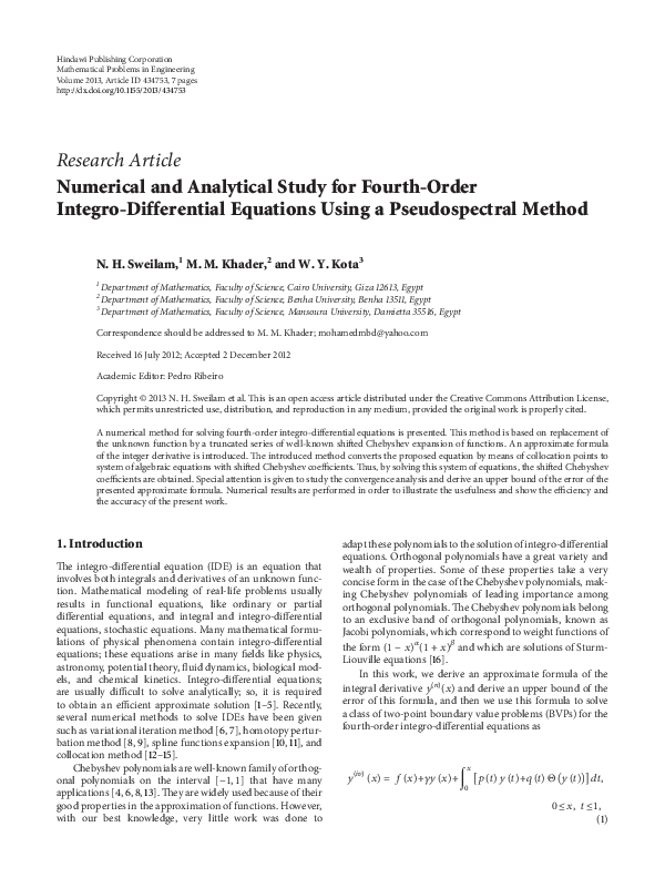 (PDF) Numerical and Analytical Study for Fourth-Order Integro-Differential Equations Using a ...