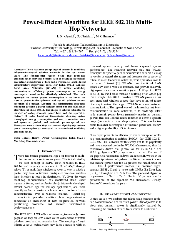 Pdf Power Efficient Algorithm For Ieee 802 11 B Multi Hop Networks