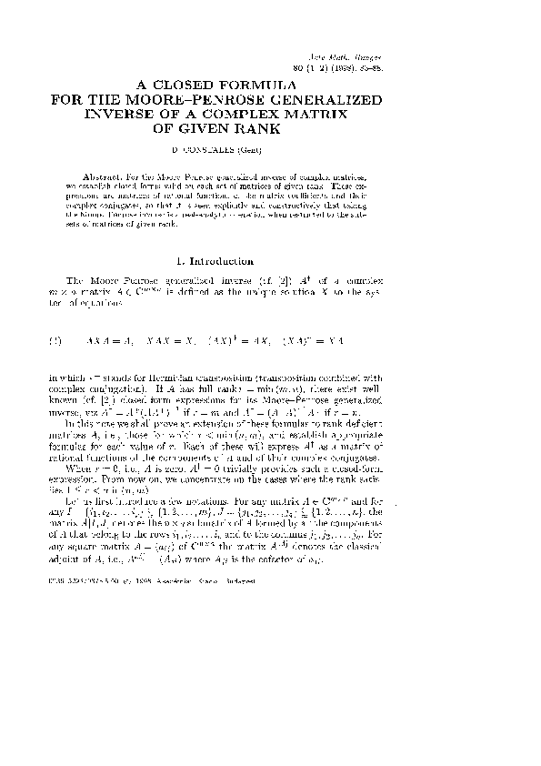 (PDF) A closed formula for the Moore-Penrose generalized inverse of a ...