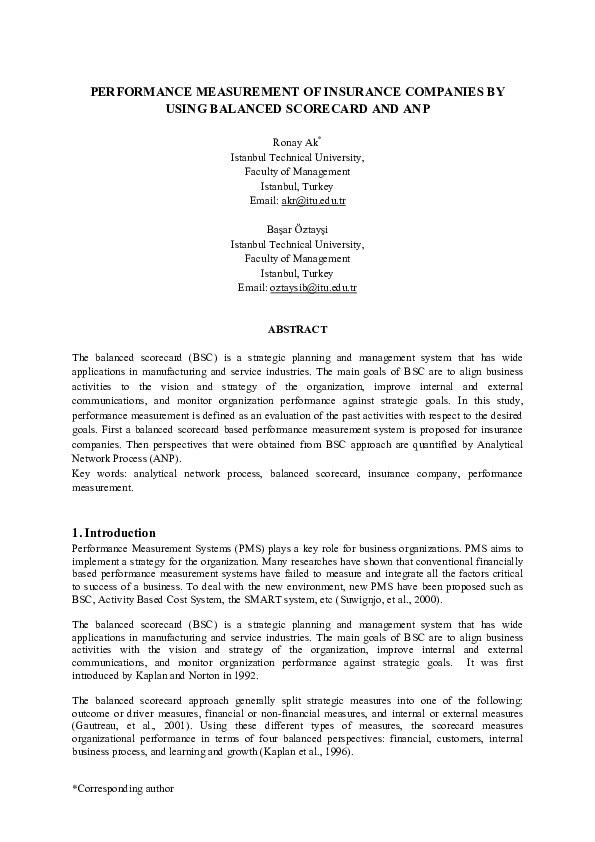 (PDF) Performance Measurement of Insurance Companies by Using Balanced ...