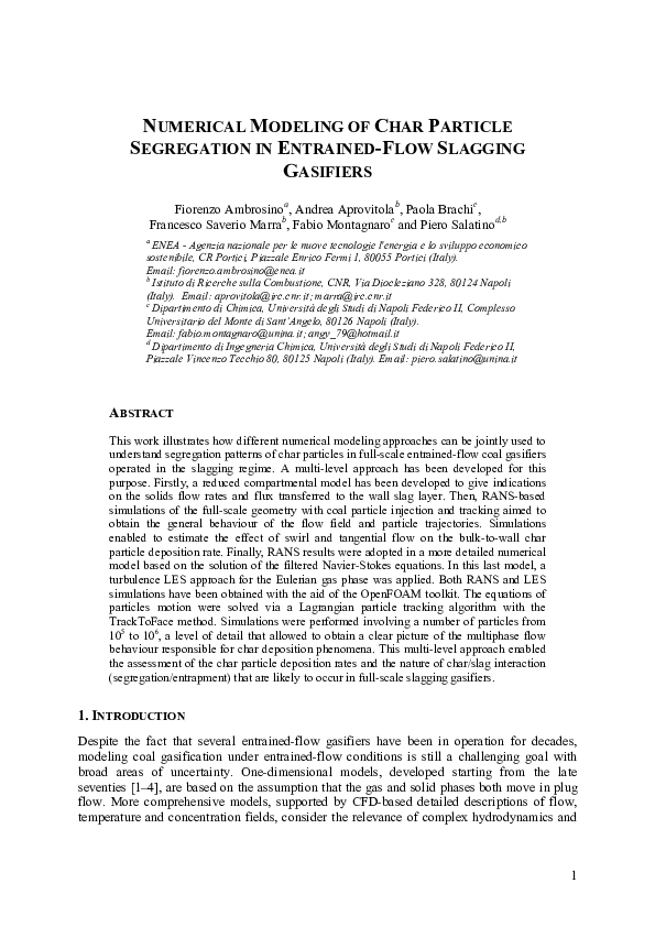 Pdf Numerical Modeling Of Char Particle Segregation In Entrained Flow Slagging Gasifiers