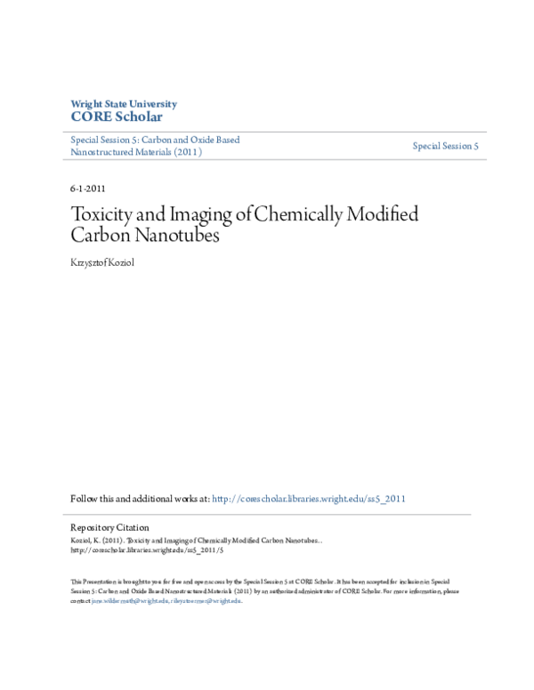 (PDF) Toxicity and Imaging of Chemically Modified Carbon Nanotubes