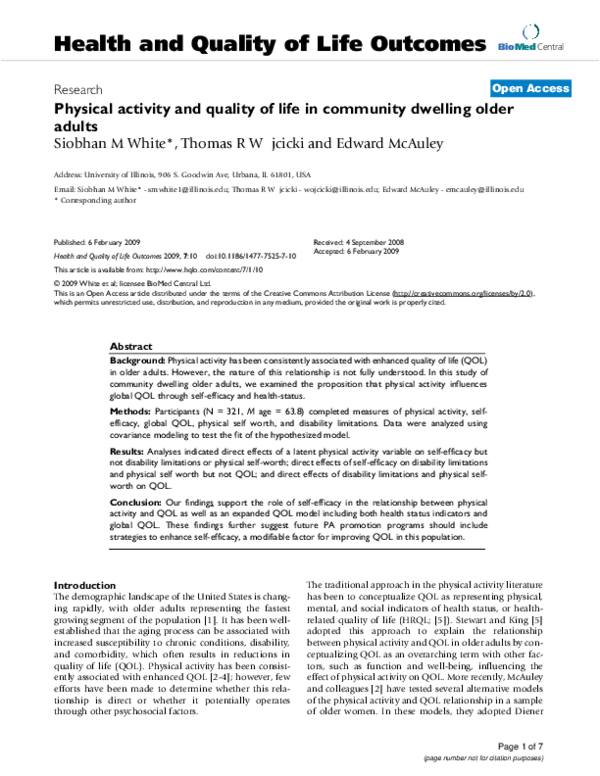 (PDF) Physical activity and quality of life in community dwelling older adults