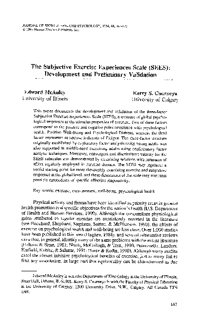 (PDF) The subjective exercise experiences scale (SEES): Development and ...