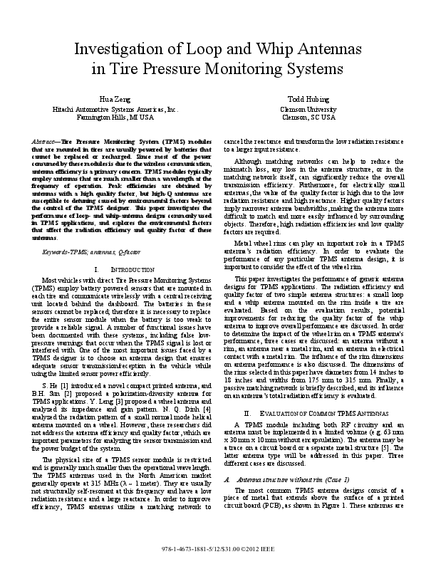 (PDF) Investigation of Loop and Whip Antennas in Tire Pressure ...