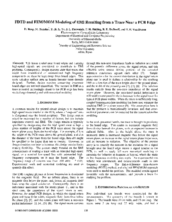 (PDF) FDTD and FEM/MOM modeling of EMI resulting from a trace near a PCB edge