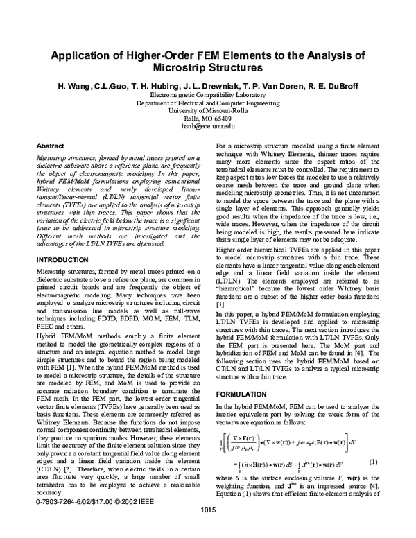 (PDF) Application of higher-order FEM elements to the analysis of microstrip structures