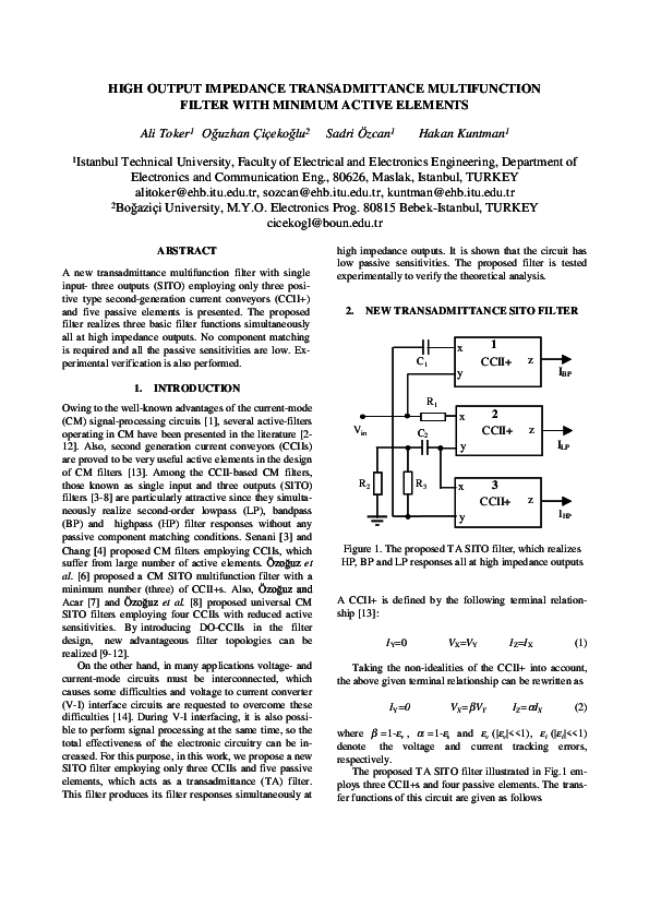Pdf High Output Impedance Transadmittance Type Continuous Time