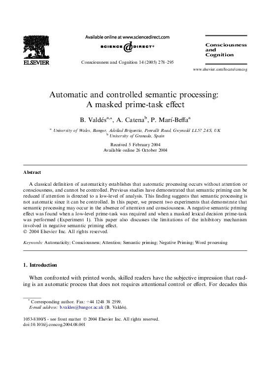 (PDF) Automatic and controlled semantic processing: A masked prime-task effect